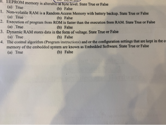 Solved 0. EEPROM memory is alterable at byte level. State | Chegg.com