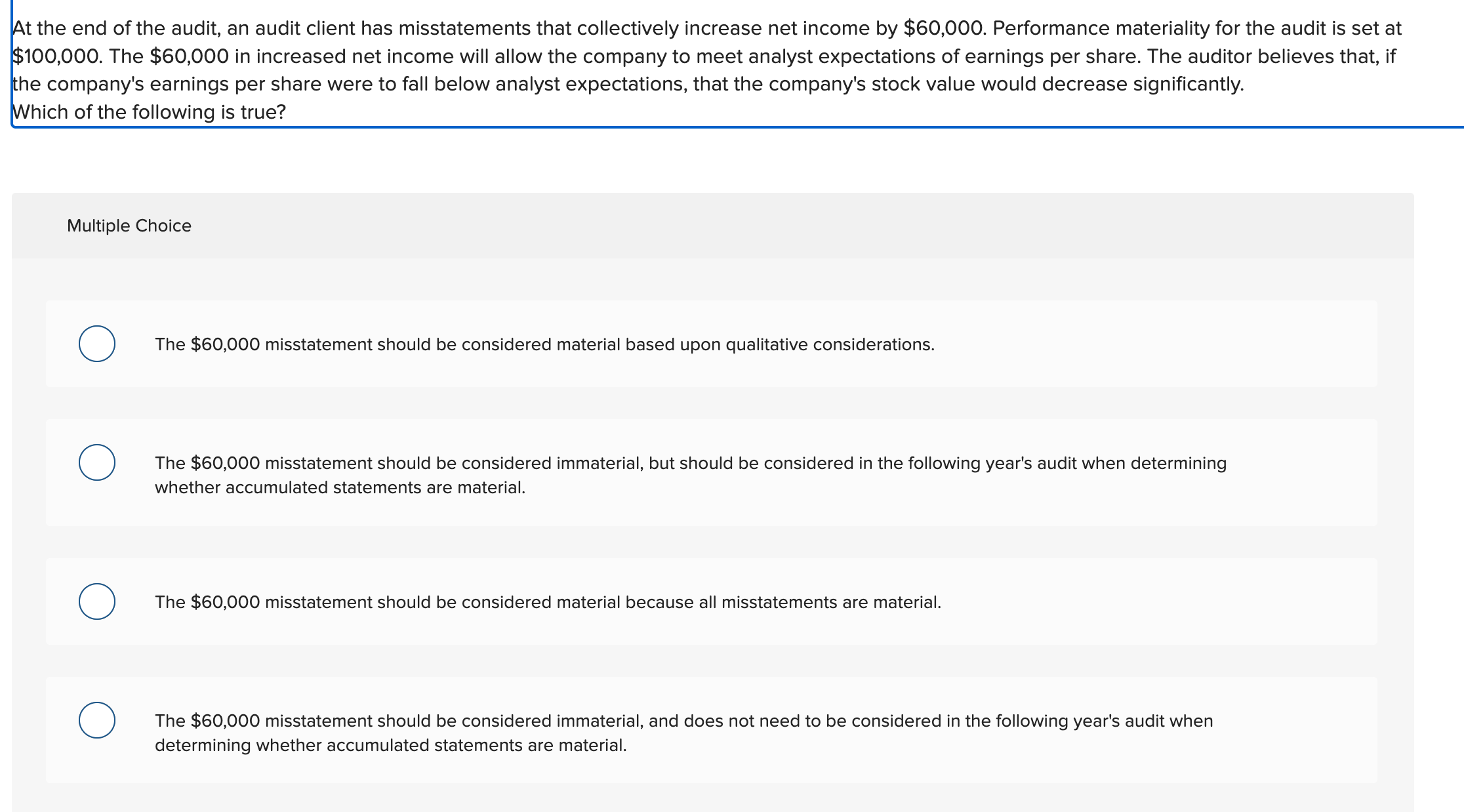 Solved At the end of the audit, an audit client has | Chegg.com