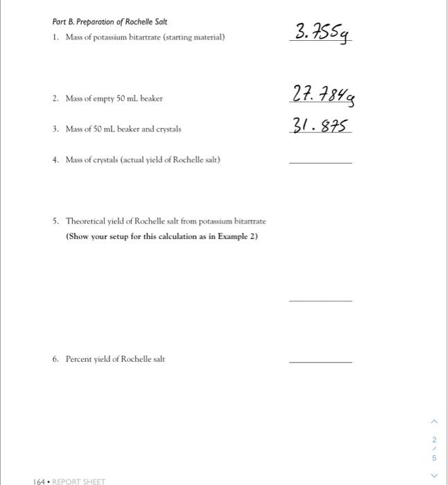 Solved Part B. Preparation of Rochelle Salt 1. Mass of | Chegg.com