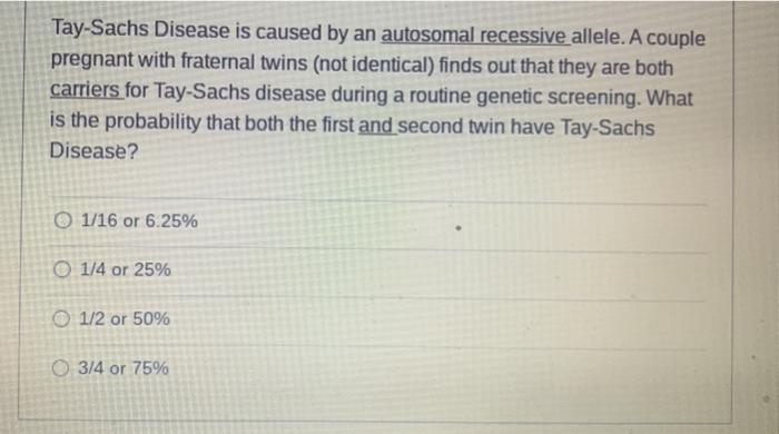 Solved Tay-Sachs Disease is caused by an autosomal recessive | Chegg.com