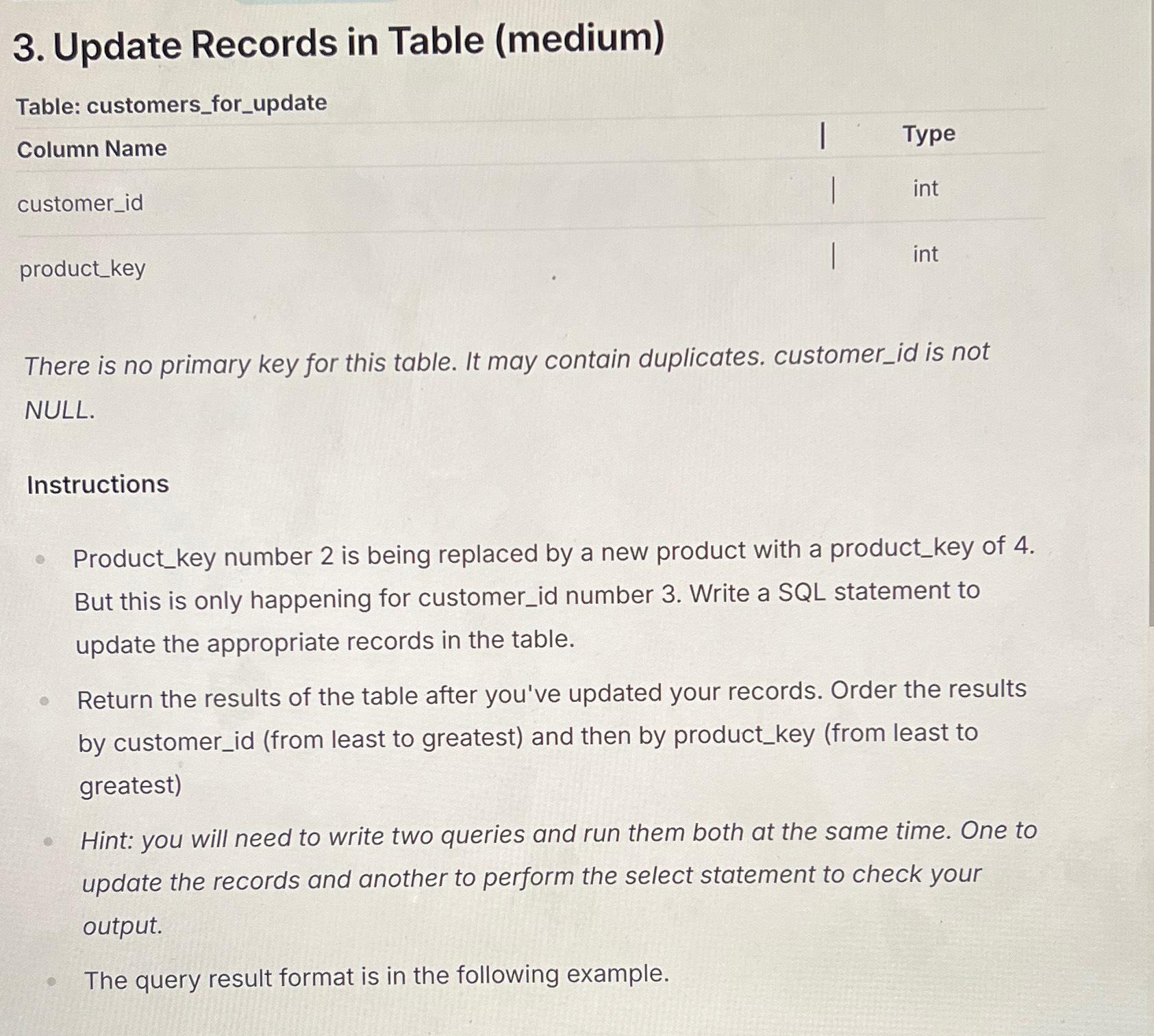 Solved Update Records in Table (medium)Table: | Chegg.com