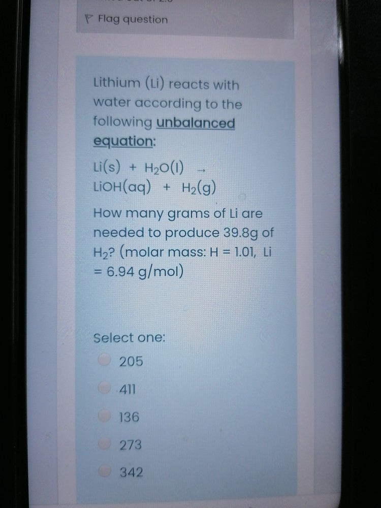 Solved P Flag question Lithium (Li) reacts with water | Chegg.com
