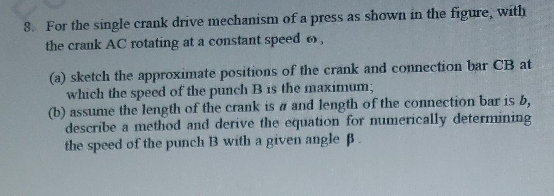 Solved 8. For the single crank drive mechanism of a press as | Chegg.com