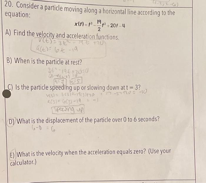 Solved 20. Consider a particle moving along a horizontal | Chegg.com