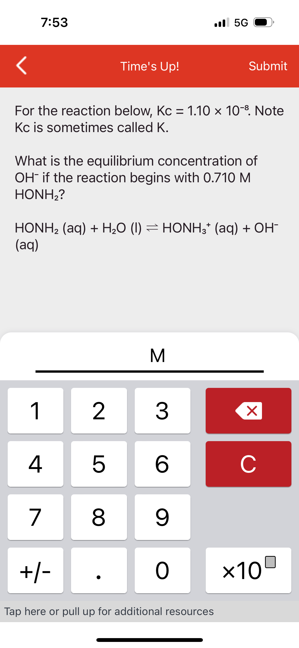 7:53.1I 5GTime's Up!SubmitFor the reaction below, | Chegg.com