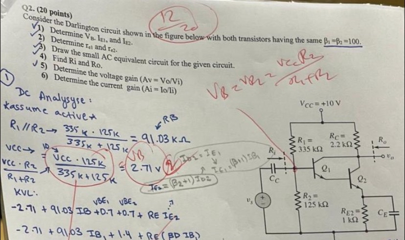 Solved Q2. (20 ﻿points)Determine VBIE1, ﻿and IE2.Determine | Chegg.com