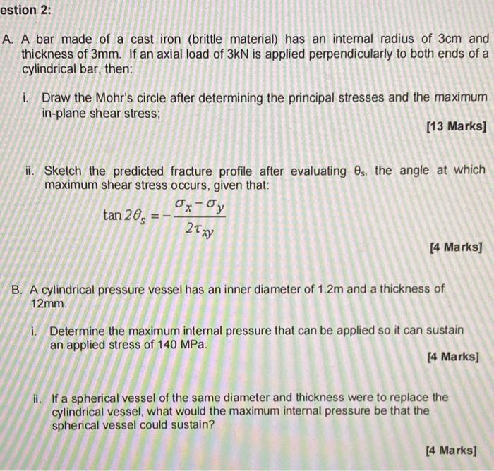Solved estion 2: A. A bar made of a cast iron (brittle | Chegg.com