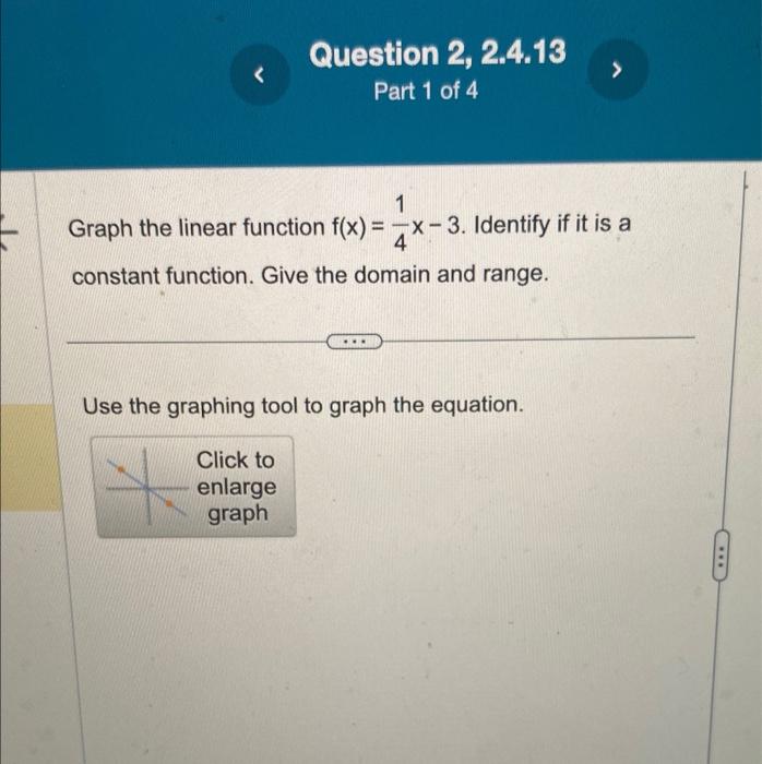 Solved Graph the linear function f(x)=41x−3. Identify if it | Chegg.com