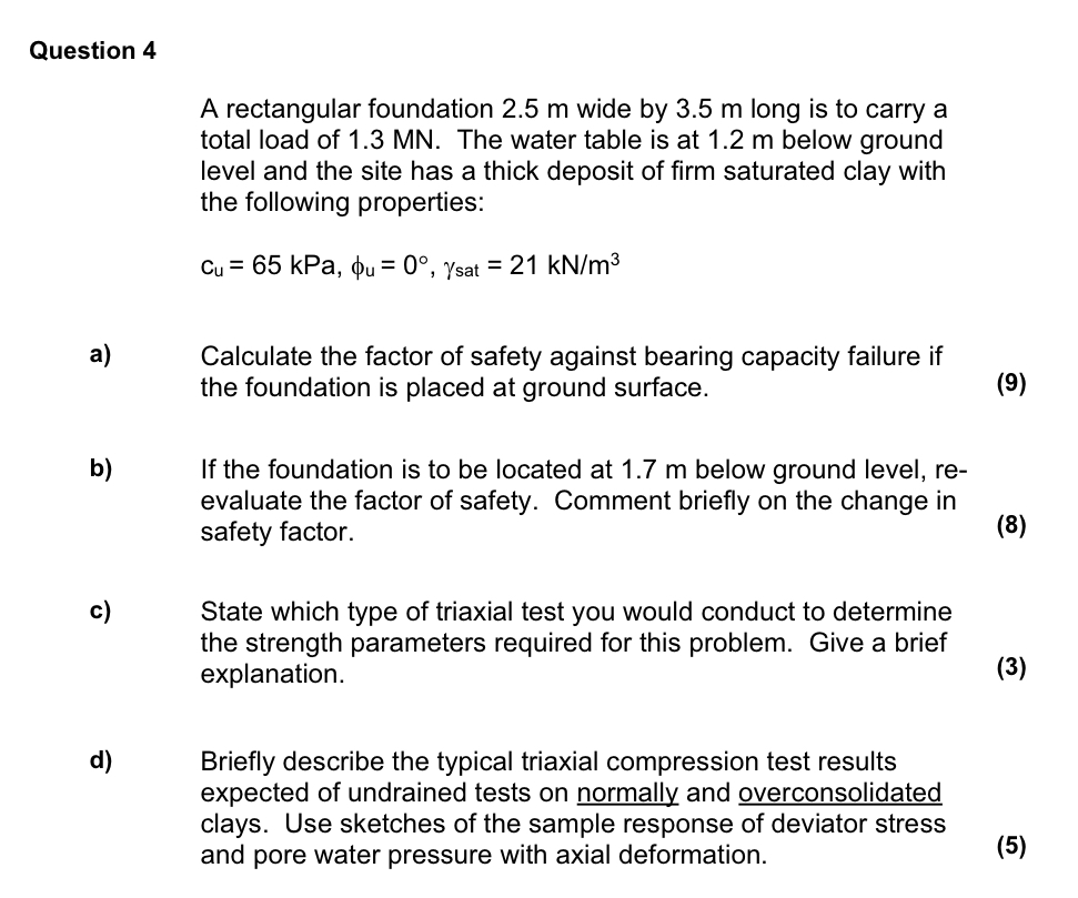 Solved Question 4A rectangular foundation 2.5m ﻿wide by 3.5m | Chegg.com