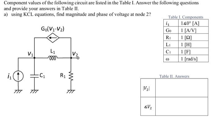 Solved Component values of the following circuit are listed | Chegg.com
