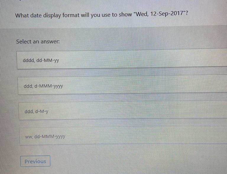 Solved What date display format will you use to show "Wed, | Chegg.com
