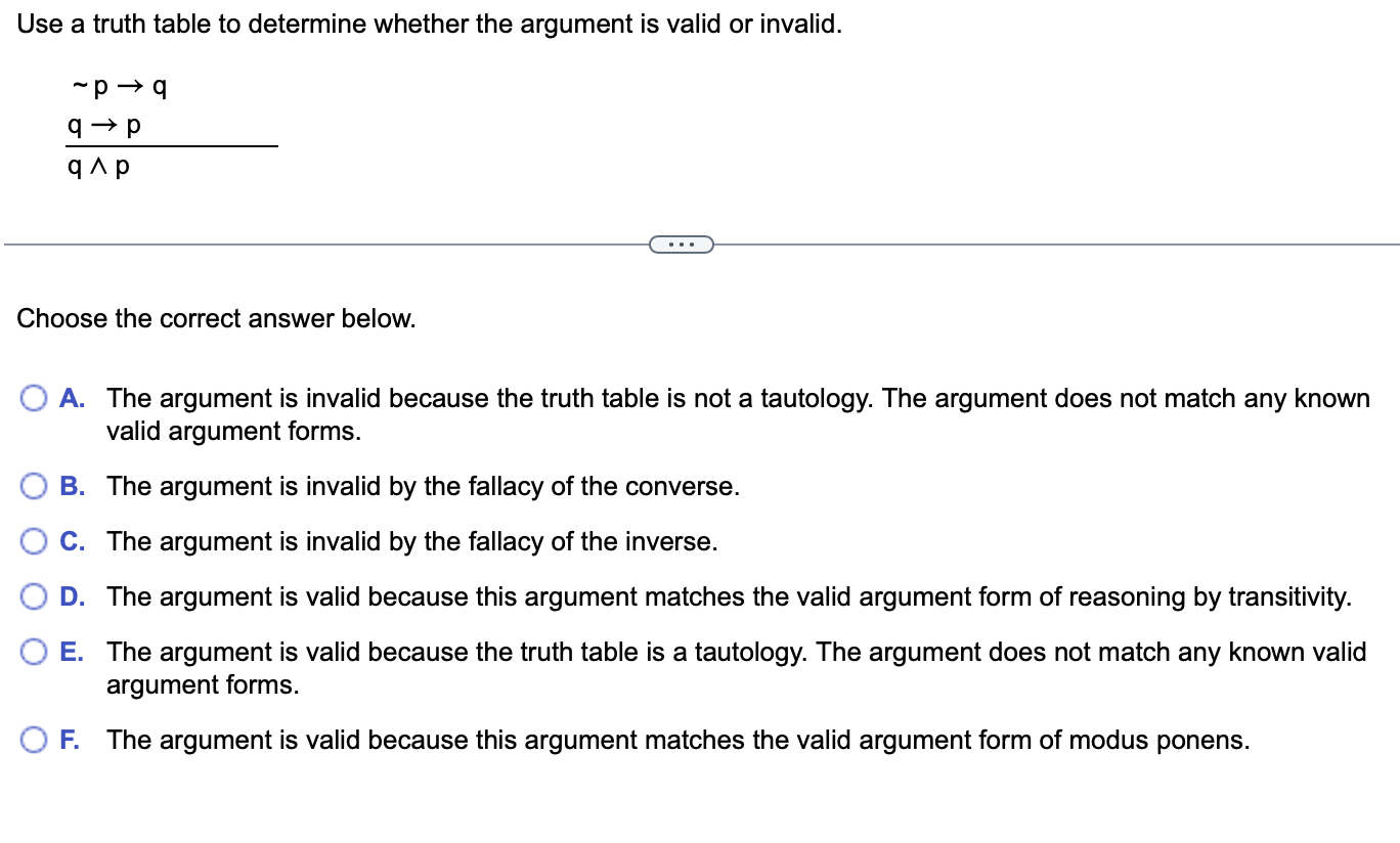 Solved Use a truth table to determine whether the argument | Chegg.com