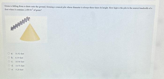 Solved Grain is falling from a chute onto the ground. | Chegg.com