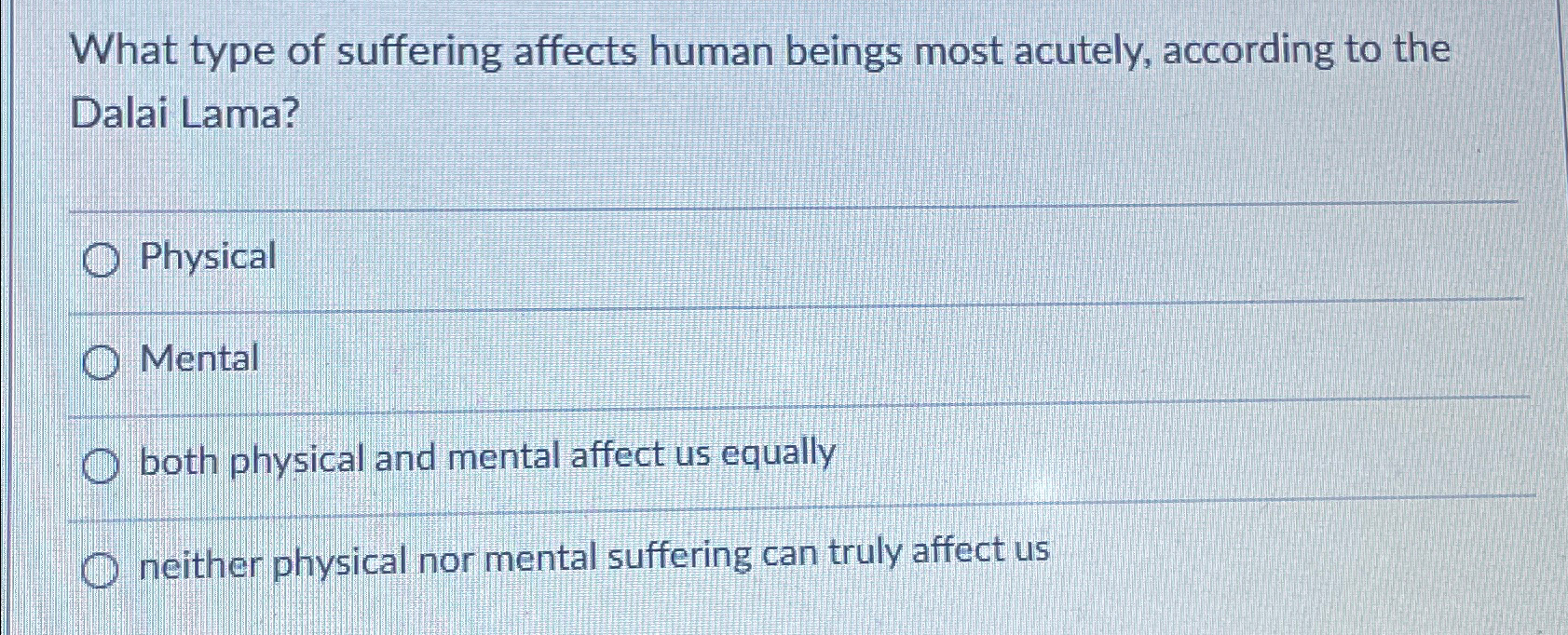 Solved What type of suffering affects human beings most | Chegg.com