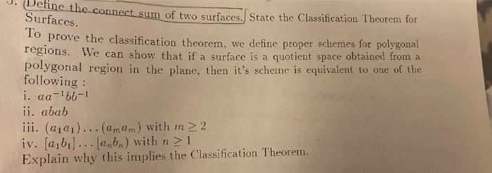 Solved Surfaces. fine the connect sum of two surfaces. State | Chegg.com