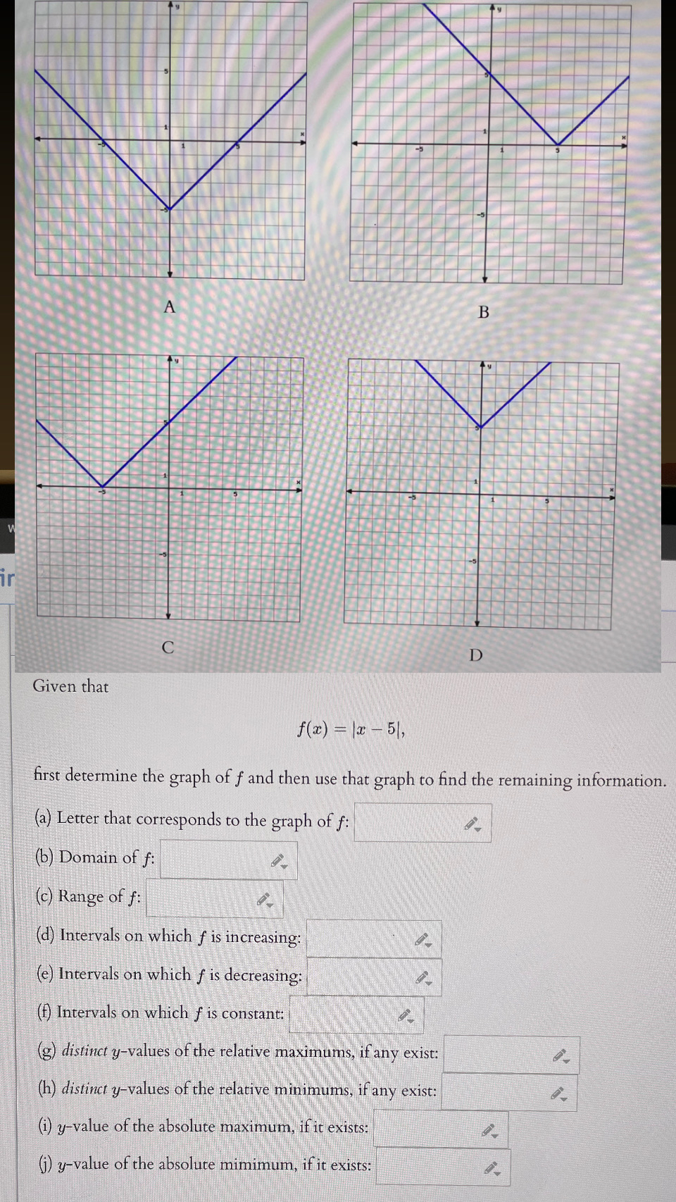 Solved ABGiven thatf(x)=|x-5|,first determine the graph of f | Chegg.com