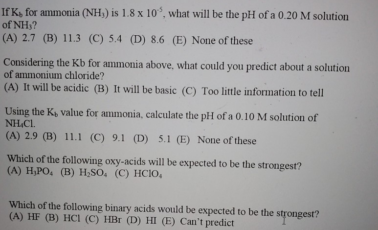Solved If Ky for ammonia (NH3) is 1.8 x 10", what will be | Chegg.com