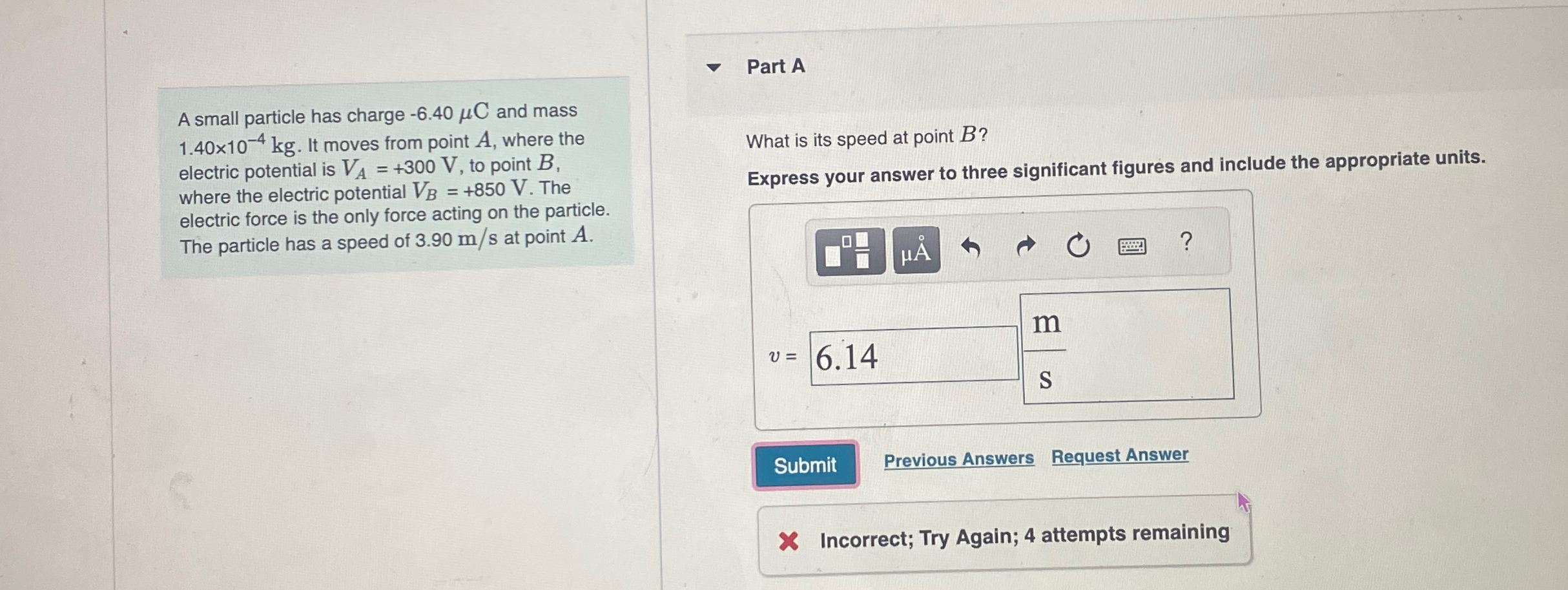 Solved A small particle has charge -6.40μC ﻿and mass | Chegg.com