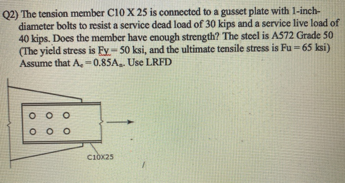 Solved Q2) The tension member C10 X 25 is connected to a | Chegg.com