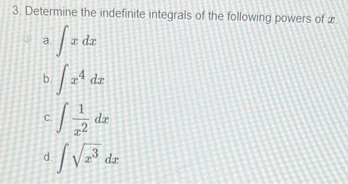 Solved 3. Determine the indefinite integrals of the | Chegg.com
