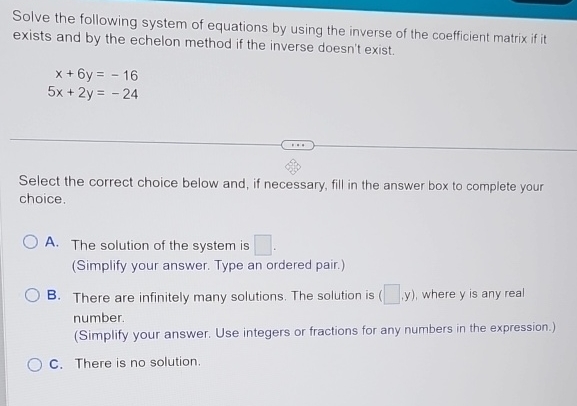 Solved Solve the following system of equations by using the | Chegg.com