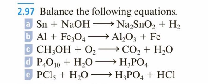 Solved 2.97 Balance the following equations. a | Chegg.com