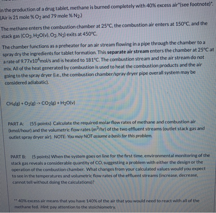 In the production of a drug tablet methane is burned | Chegg.com