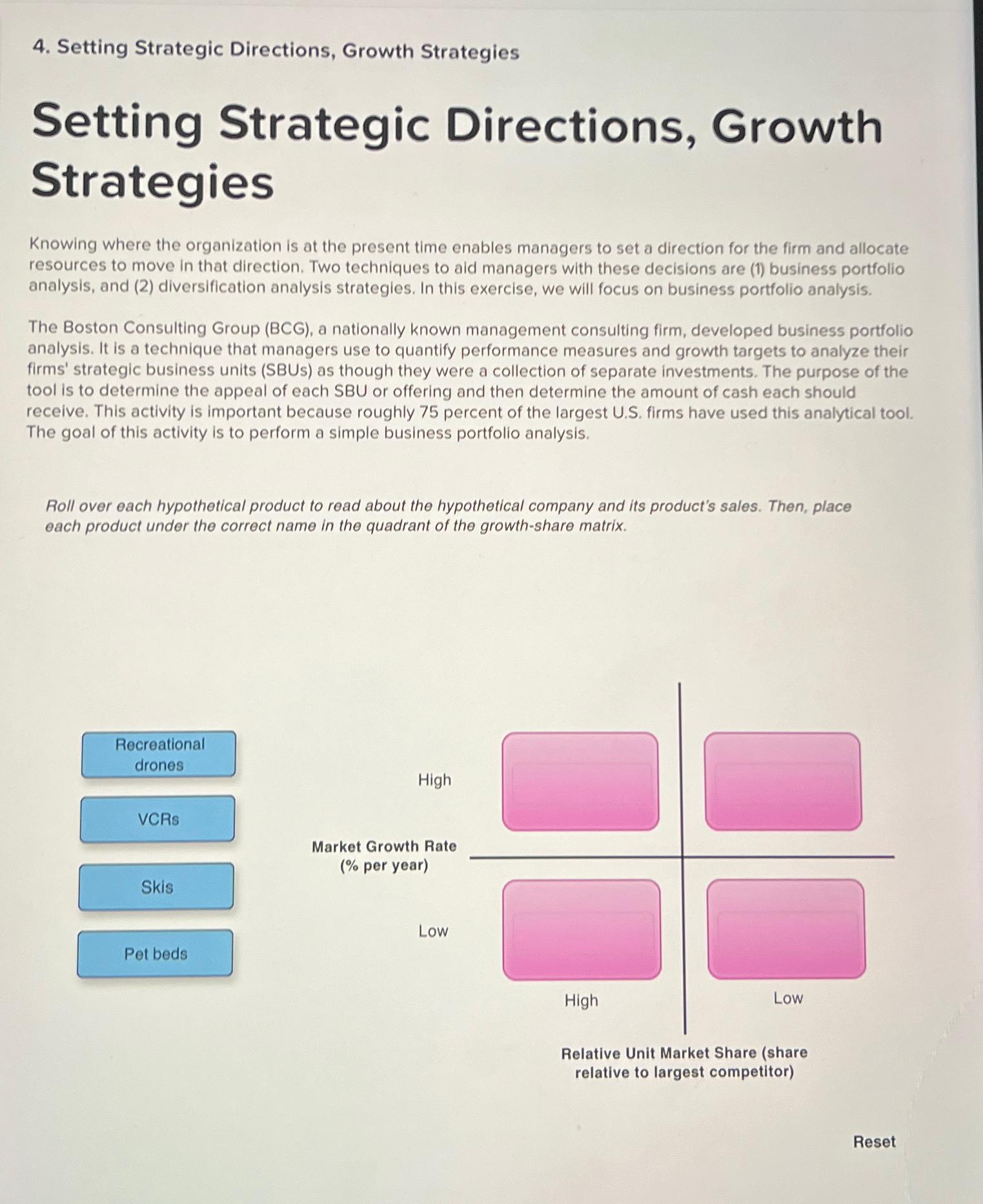 Solved Setting Strategic Directions, Growth | Chegg.com