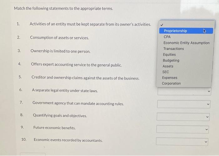 Solved Match the following statements to the appropriate | Chegg.com