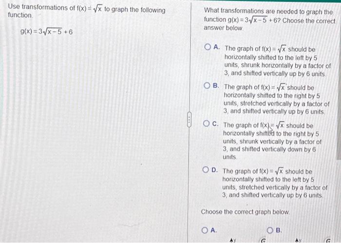 Solved Use transformations of f(x)=√x to graph the following | Chegg.com