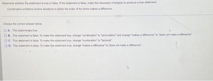 Solved Determine whether the staternent is true or talso. If | Chegg.com