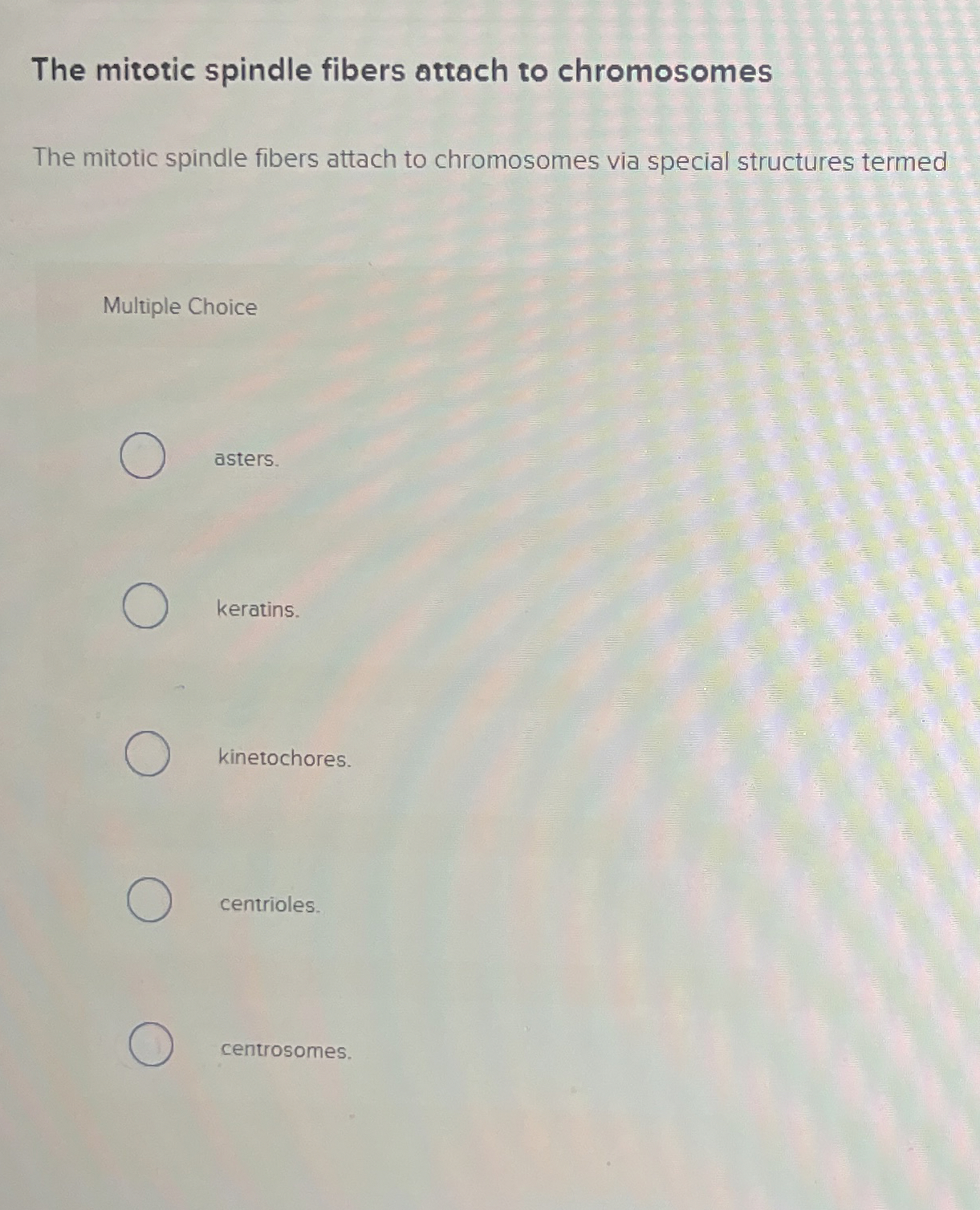 Solved The mitotic spindle fibers attach to chromosomesThe | Chegg.com