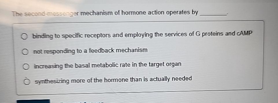 Solved The second-messenger mechanism of hormone action | Chegg.com