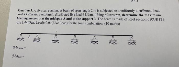 Solved Question 3. A six-span continuous beam of span length | Chegg.com
