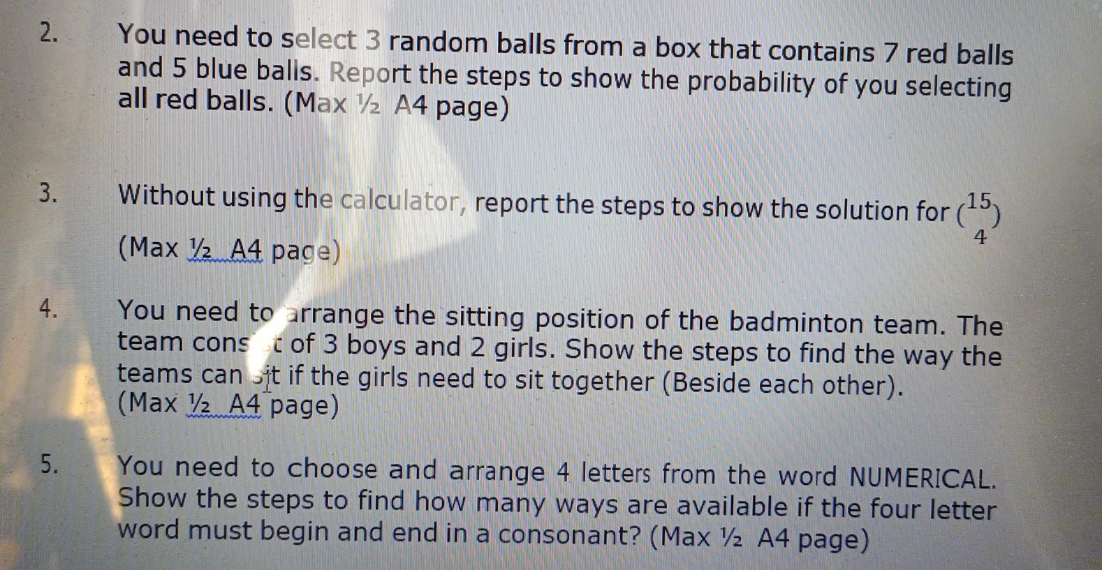 Solved 2. You need to select 3 random balls from a box that | Chegg.com