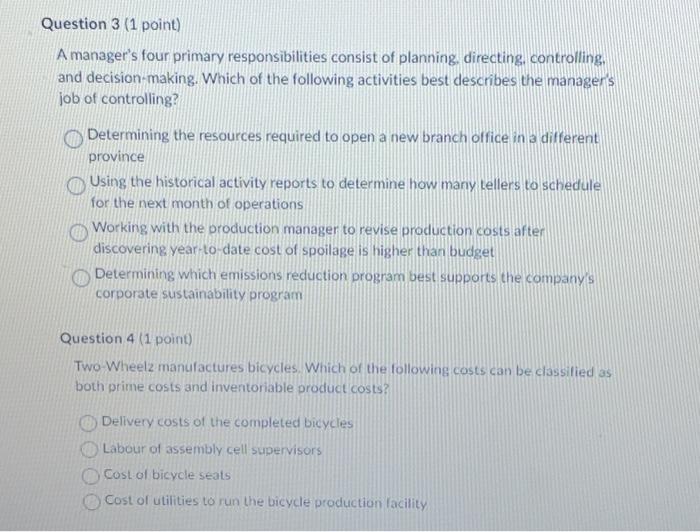 Solved A manager's four primary responsibilities consist of | Chegg.com
