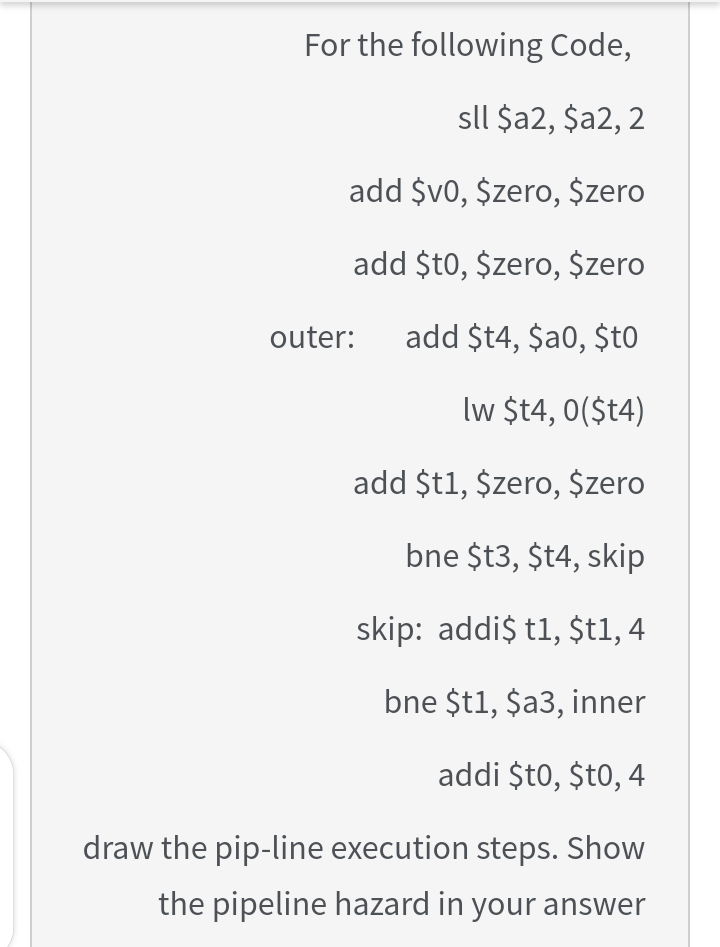 Solved For the following Code, sll $a2, $a2, 2 add $v0, | Chegg.com