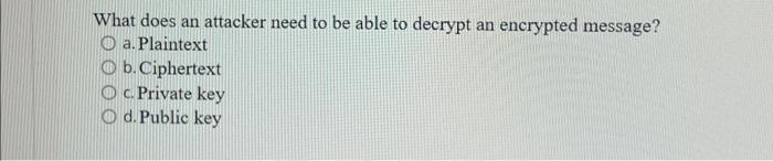 Solved What does an attacker need to be able to decrypt an | Chegg.com