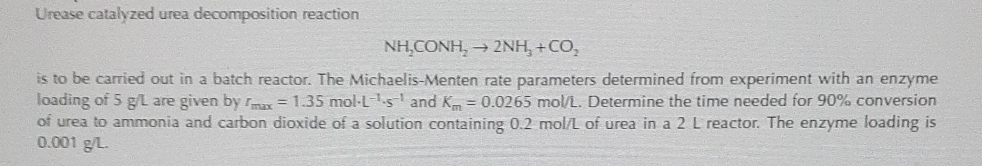 Solved Urease catalyzed urea decomposition reaction NH,CONH, | Chegg.com