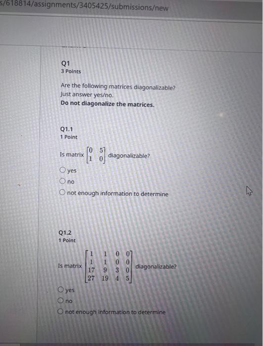 Solved Q1 3 Points Are the following matrices | Chegg.com