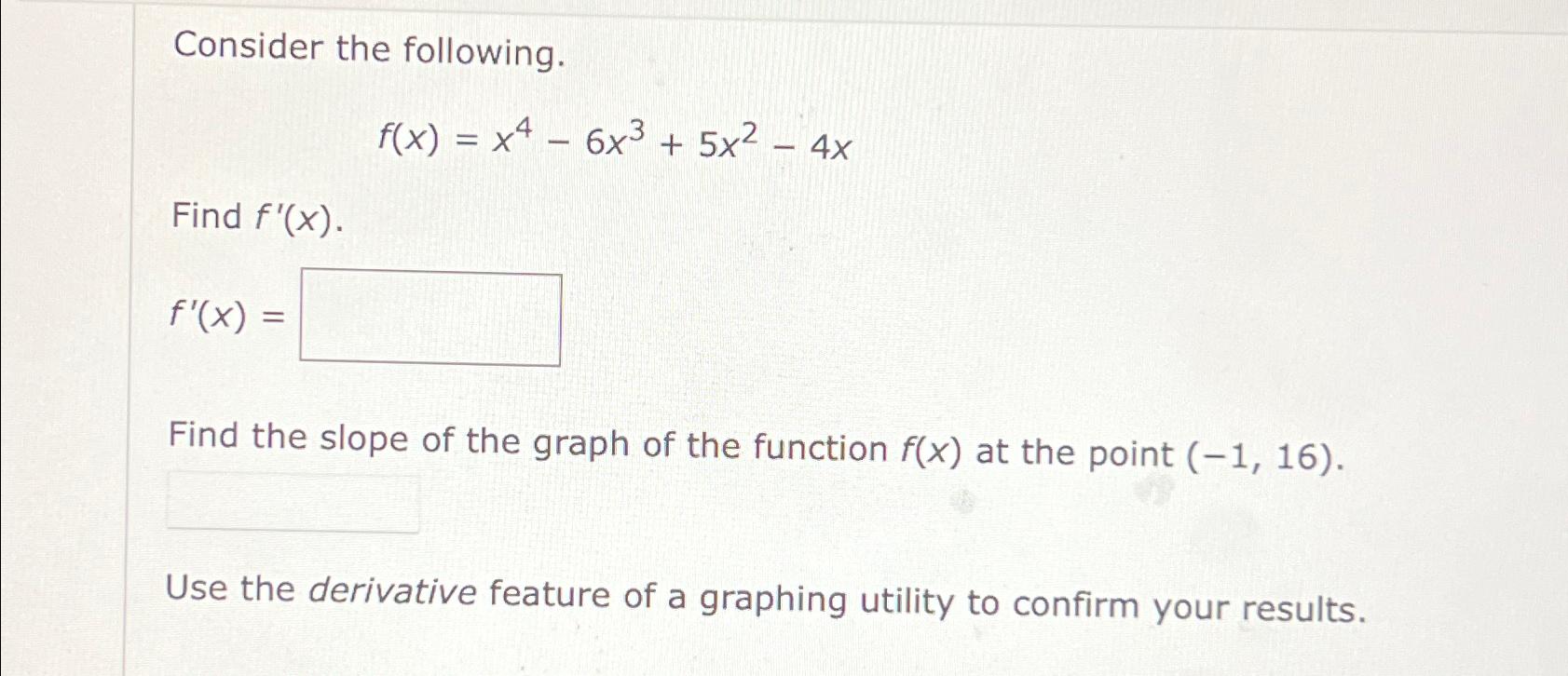Solved Consider the following.f(x)=x4-6x3+5x2-4xFind | Chegg.com