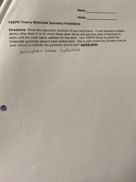 Solved Name Name VSEPR Theory Molecular Geometry Predictions | Chegg.com