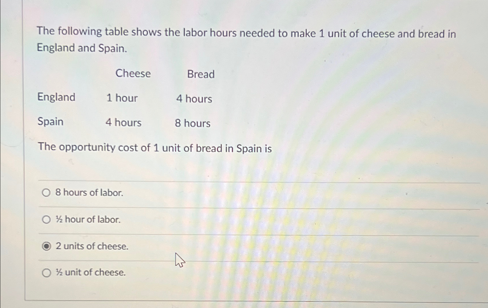 Solved The following table shows the labor hours needed to | Chegg.com