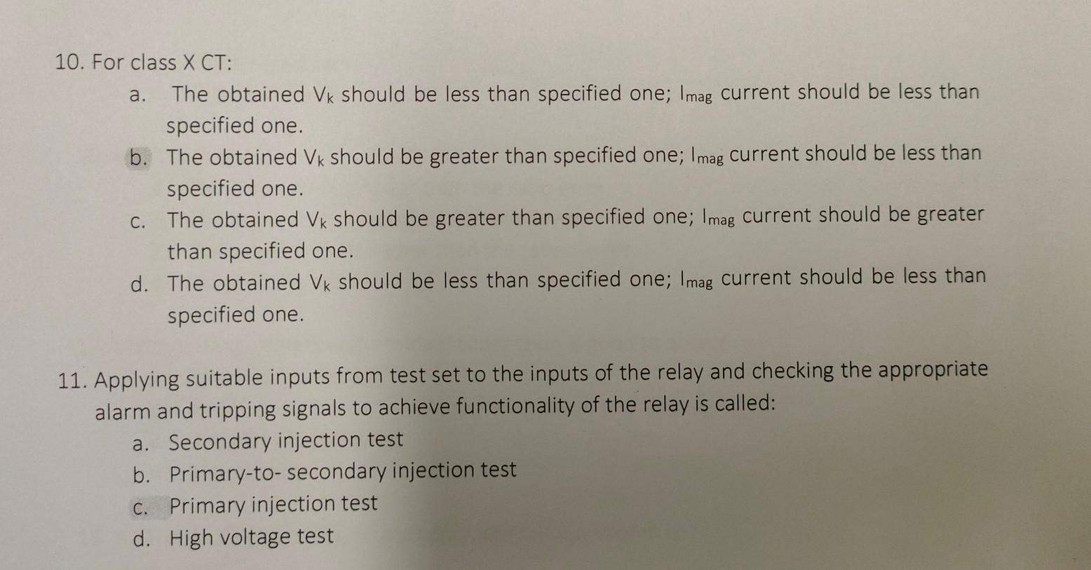 Solved a. 10. For class X CT: The obtained Vk should be less | Chegg.com