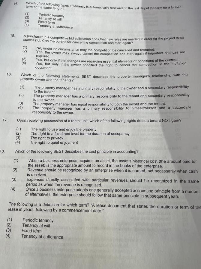 Solved Which of the following types of tenancy is | Chegg.com
