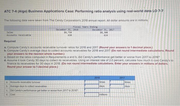 Solved ATC 7-4 (Algo) Business Applications Case: Performing | Chegg.com