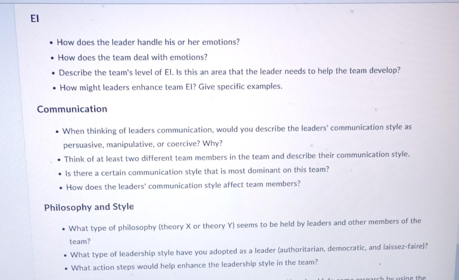 Solved - How does the leader handle his or her emotions? - | Chegg.com