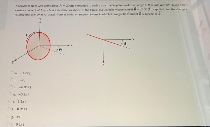 Solved A circular loop of wire with radius R = 20cm is | Chegg.com