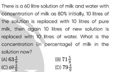Solved There is a 60 ﻿litre solution of milk and water with | Chegg.com