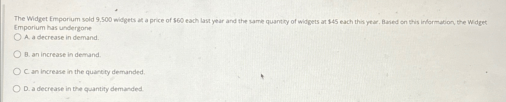 Solved The Widget Emporium sold 9,500 ﻿widgets at a price of | Chegg.com